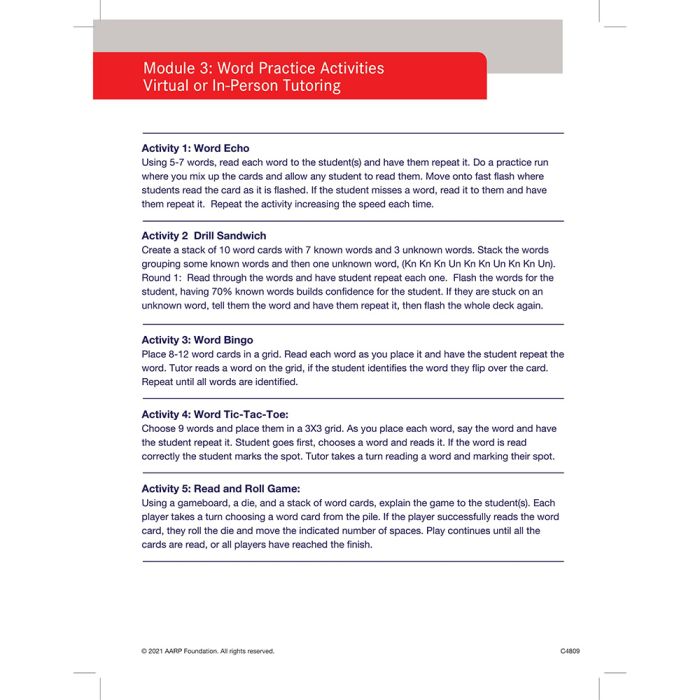 Pre-Fluency Module 3 Word Activities