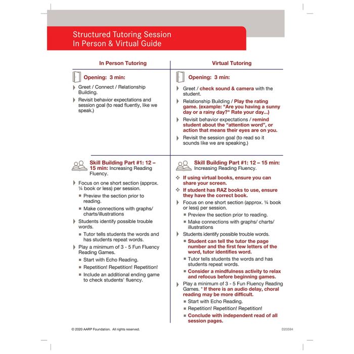 Structured Session In-Person/Virtual Tutoring Guide one pager